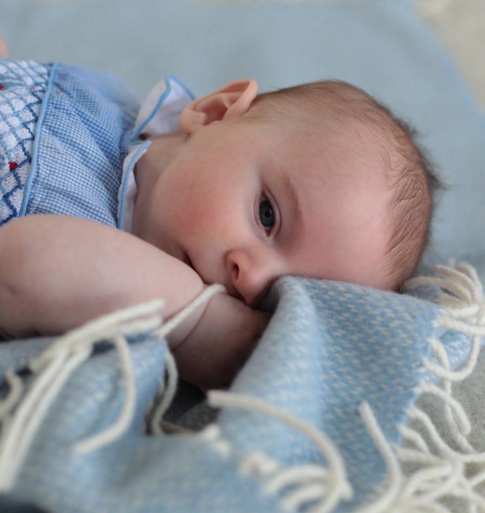 Irish Cashmere Baby Blanket Baby Blue Herringbone in a presentation box ...