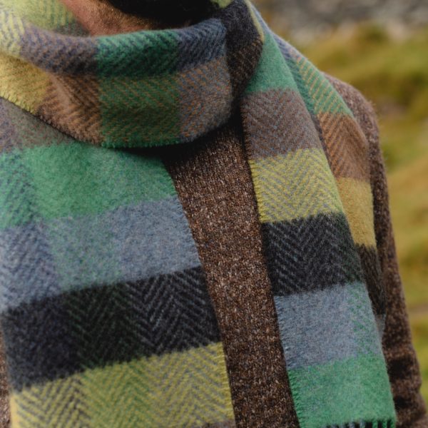 Irish Cashmere Merino Scarf Green Denim Charcoal Herringbone Block ...